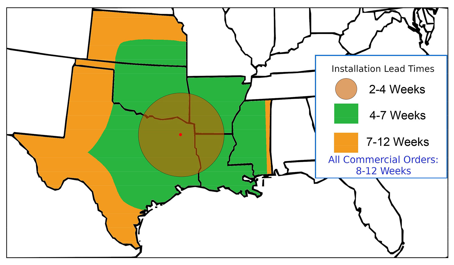 Lead Time Map | Texas Metal Carports