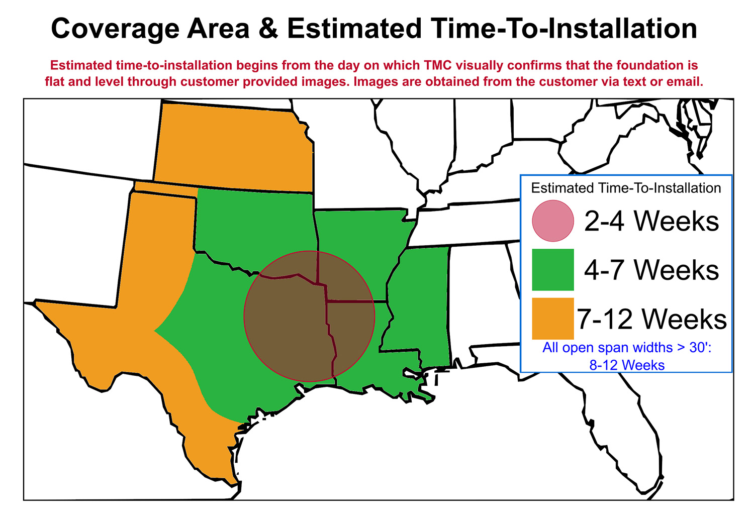 Lead Time Map | Texas Metal Carports